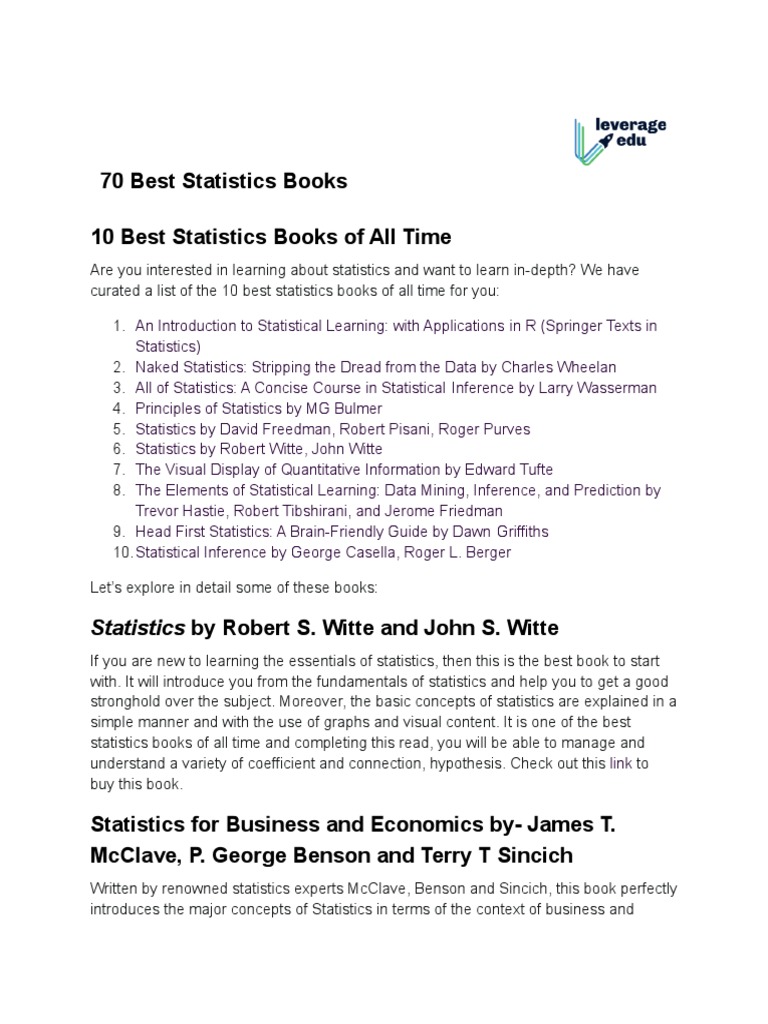 70 Best Statistics Books | PDF