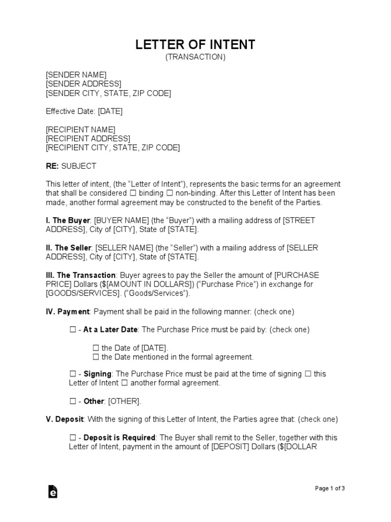 Letter of Intent | PDF | Prices | United States Dollar