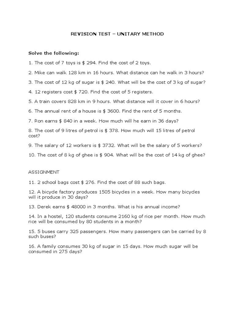 Unitary Method | PDF