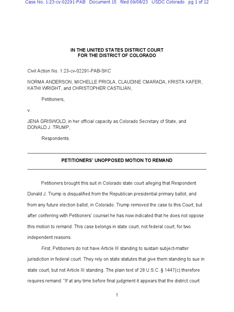 Petitioners' Unopposed Motion To Remand | PDF