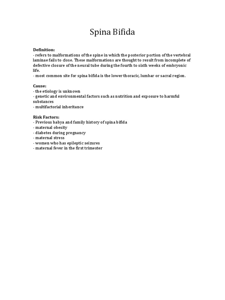 Understanding Spina Bifida: Types and Care | PDF