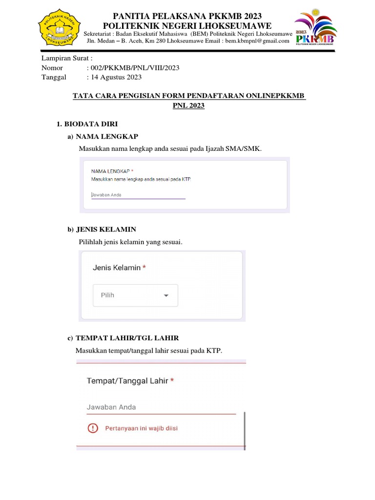 Tata Cara Pendaftaran PKKMB 2023 | PDF