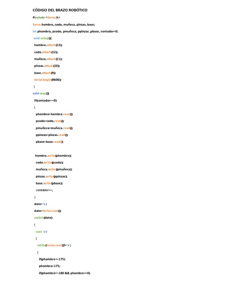 Código Del Brazo Robótico | PDF