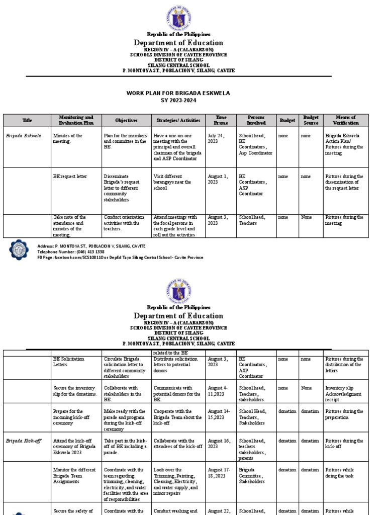 Be Workplan 2023 2024 | PDF