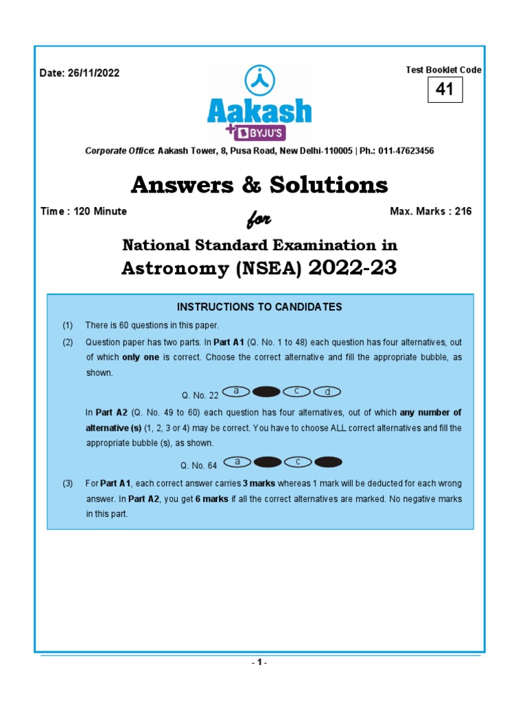 NSEA 2022-23 Solutions and Answers | PDF | Planets | Atmosphere