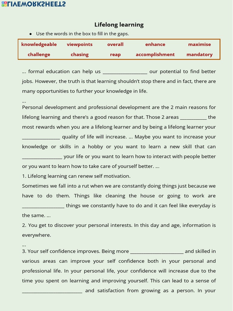 Life Long Learning | PDF | Lifelong Learning | Learning