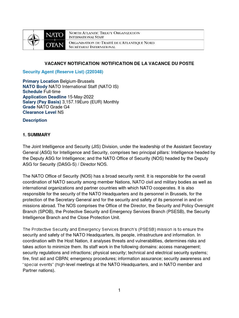 Security Agent (Reserve List) | PDF | Recruitment | Nato