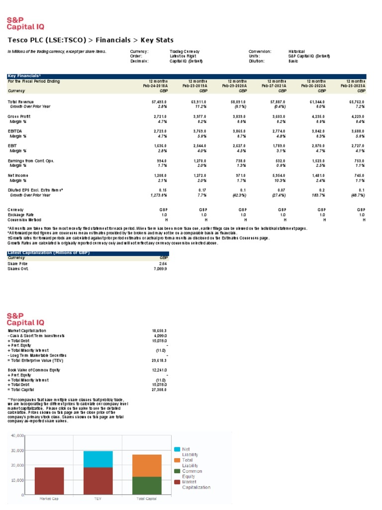 Tesco PLC Financial Overview and Key Stats | PDF | Book Value | Stocks