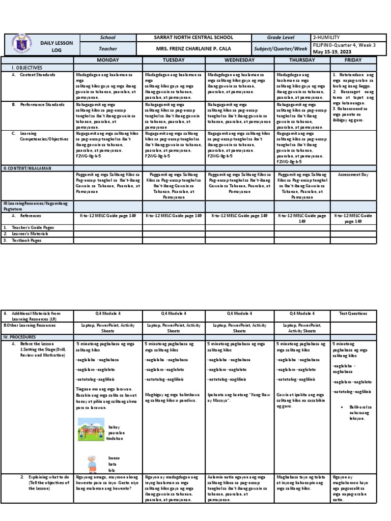 DLL Filipino Q4W3 | PDF