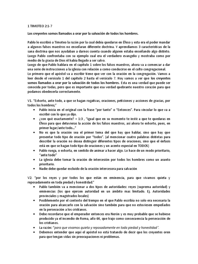 1 Timoteo 2 1-7 | PDF | Salvación | Pablo el apóstol