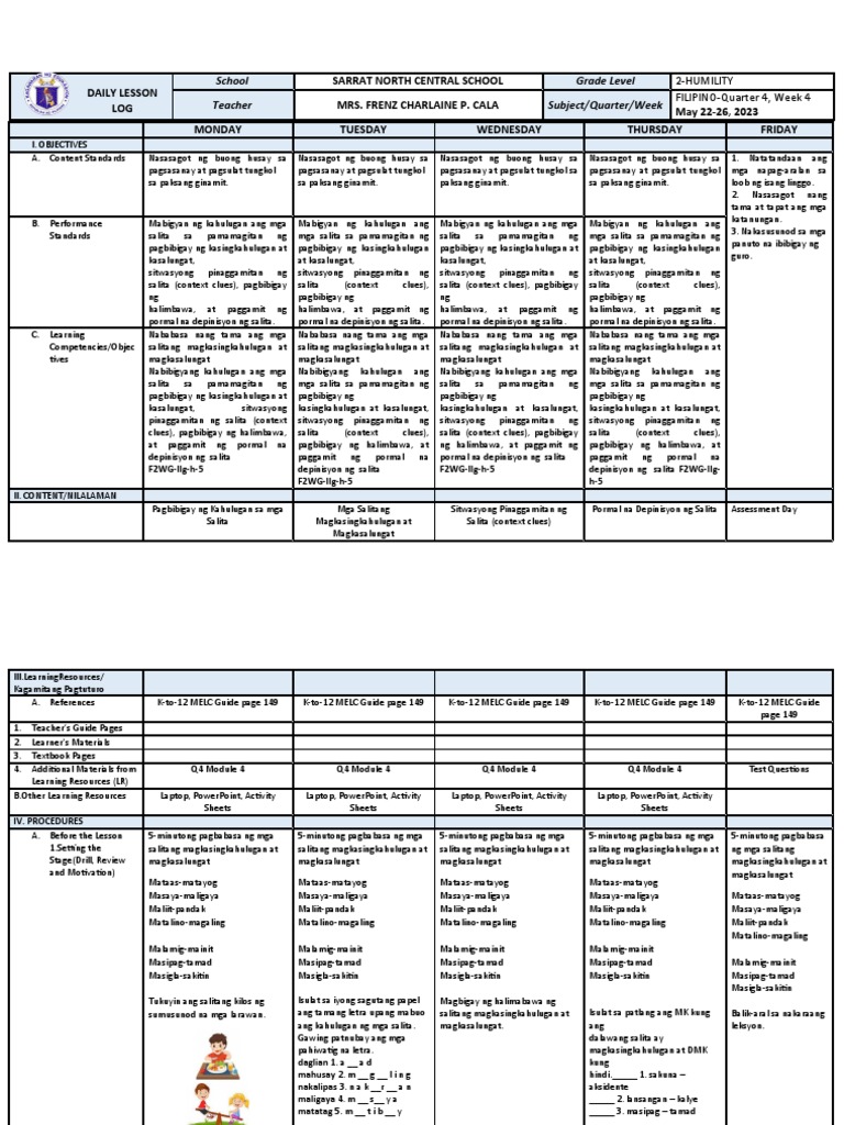 DLL Filipino Q4W4 | PDF