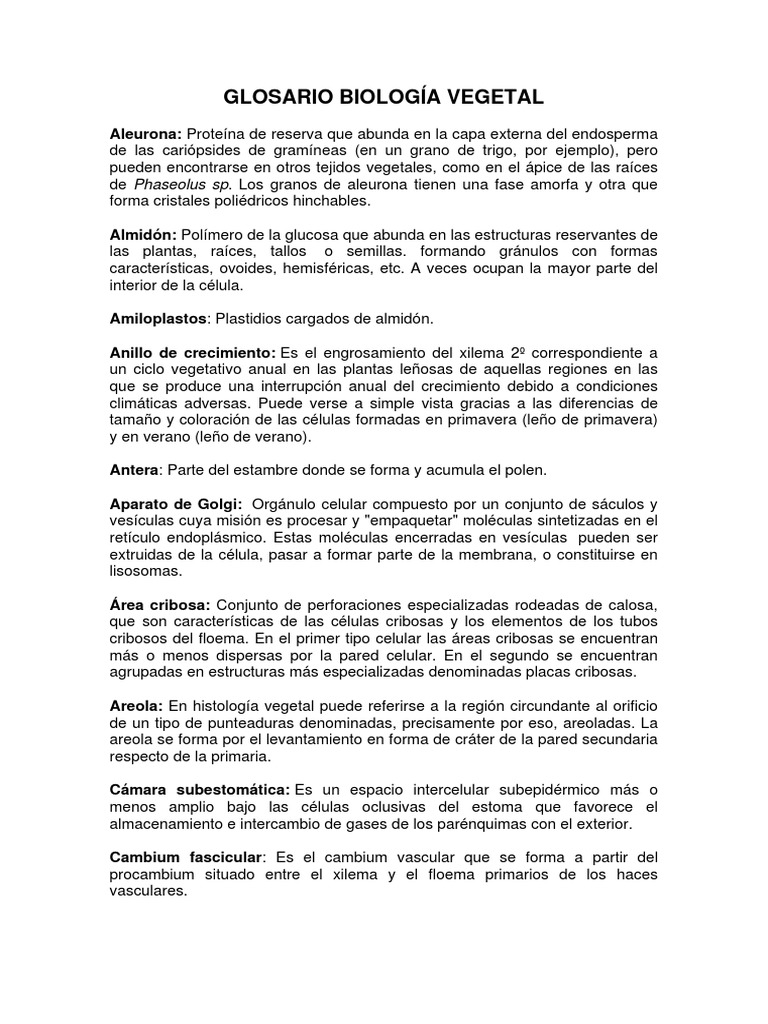 Glosario Biología Vegetal | PDF | Tallo de la planta | Raíz