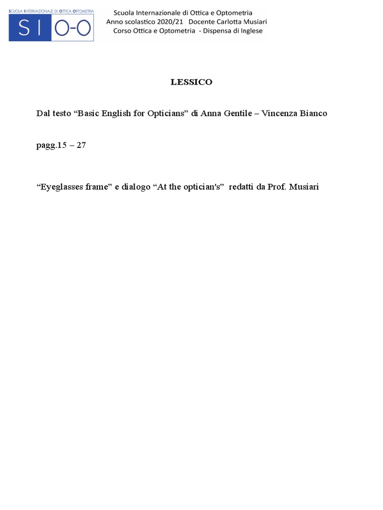 Lessico Completo Di Ottica | PDF | Glasses | Facial Features