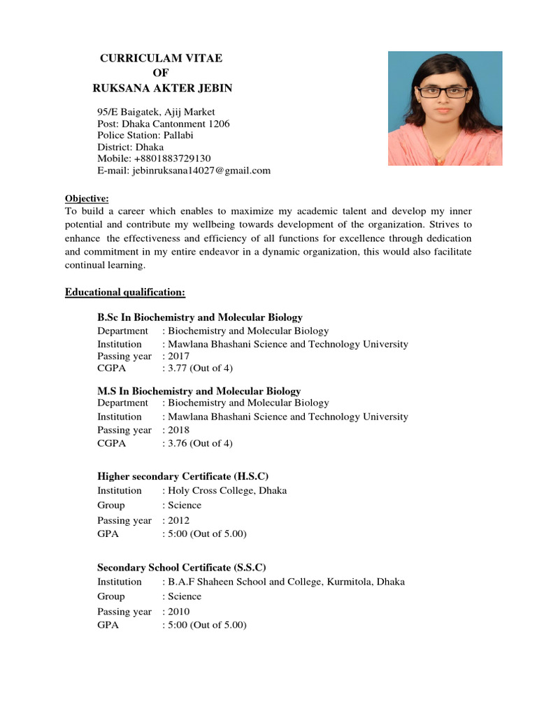 Curriculam Vitae (Jebin 1) Updated | PDF