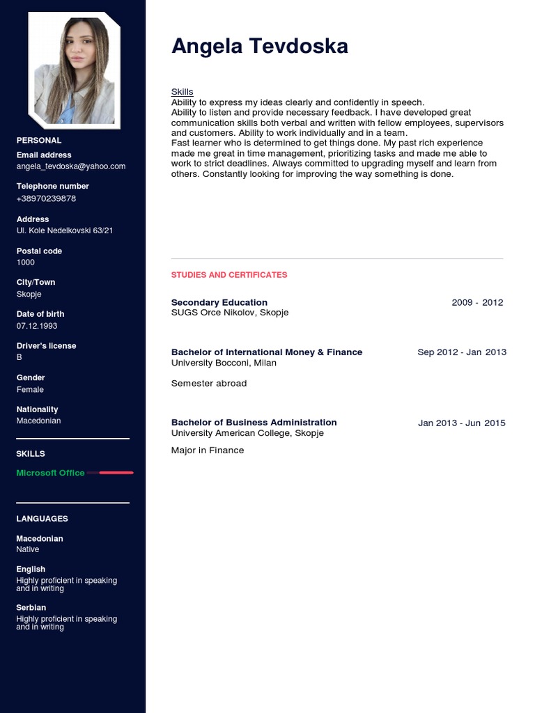 CV Angela Tevdoska | PDF | Banks | Recruitment