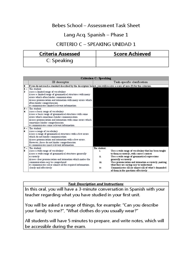 Spanish Speaking Assessment Criteria | PDF | Grammar | Communication