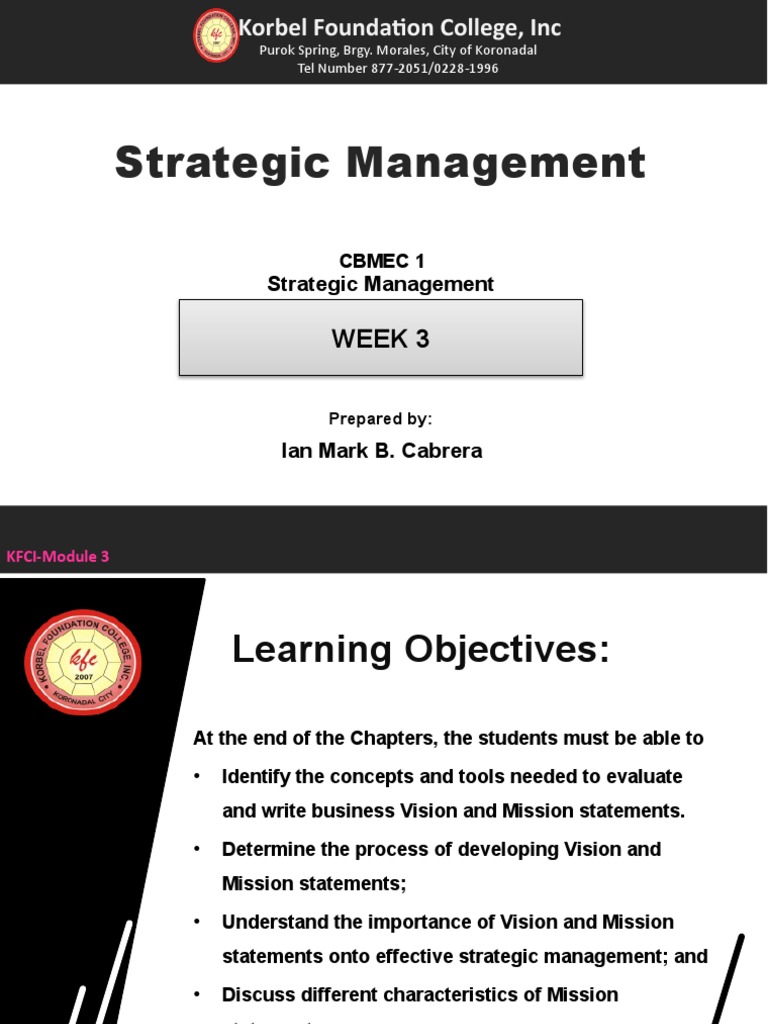 3 CBMEC 1 Strategic Management - Business Mission and Vision | PDF ...