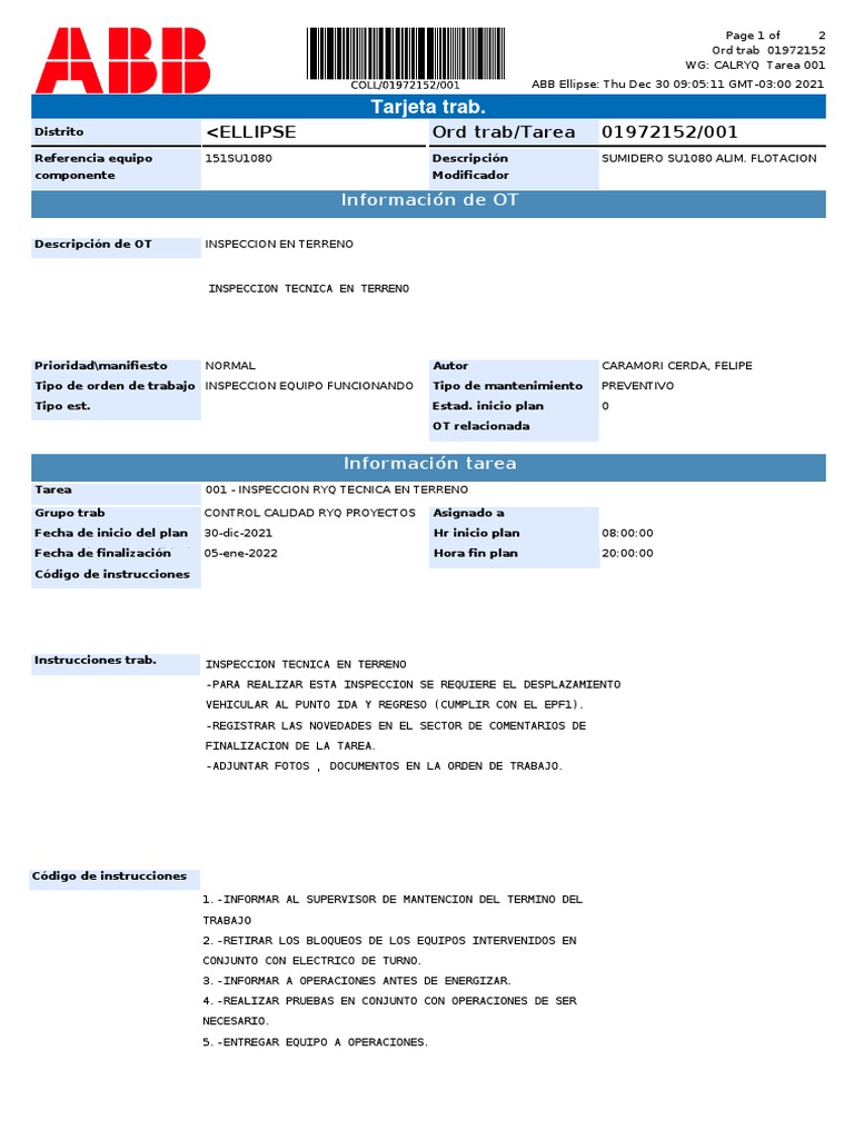 Tarea Orden Trabajo - Tarj. Trab. | PDF