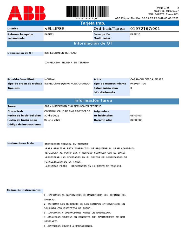 Tarea Orden Trabajo - Tarj. Trab. | PDF