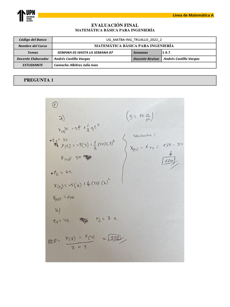 Evaluación Final Matemática Ingeniería | PDF