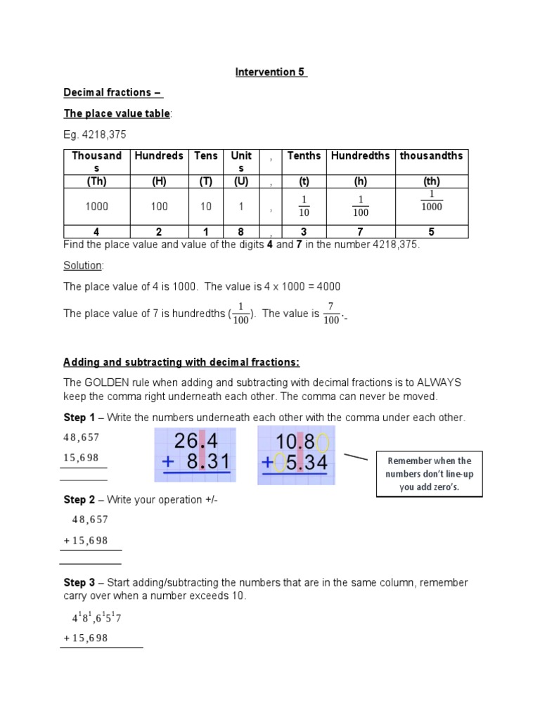 Intervention 5 - Decimal Fractions | PDF | Numbers | Multiplication
