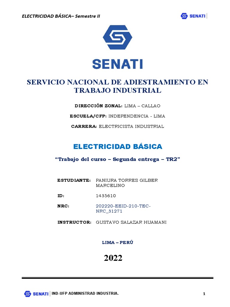 Ttrabajo Del Curso - Primera Entrega - tr1 - Electricidad Básica | PDF ...