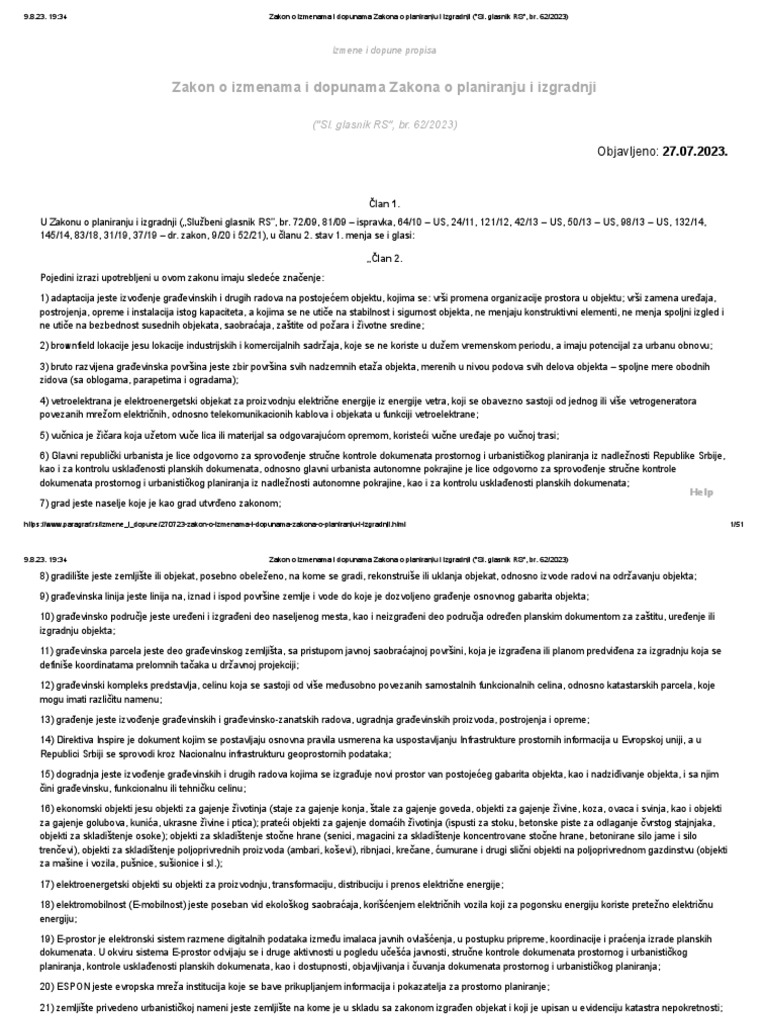 Zakon o Izmenama I Dopunama Zakona o Planiranju I Izgradnji ( - Sl. Glasnik RS - , Br. 62 - 2023 ...