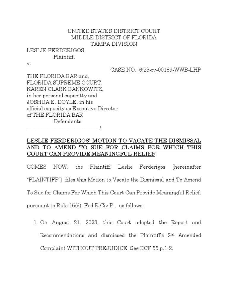 Motion To Amend Dismissal With Complaint Proposed 3rd Amended Complaint ...