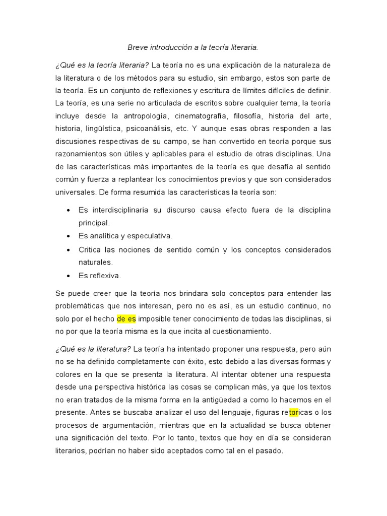 Introducción a la Teoría Literaria | PDF | Teoría | Teoría literaria