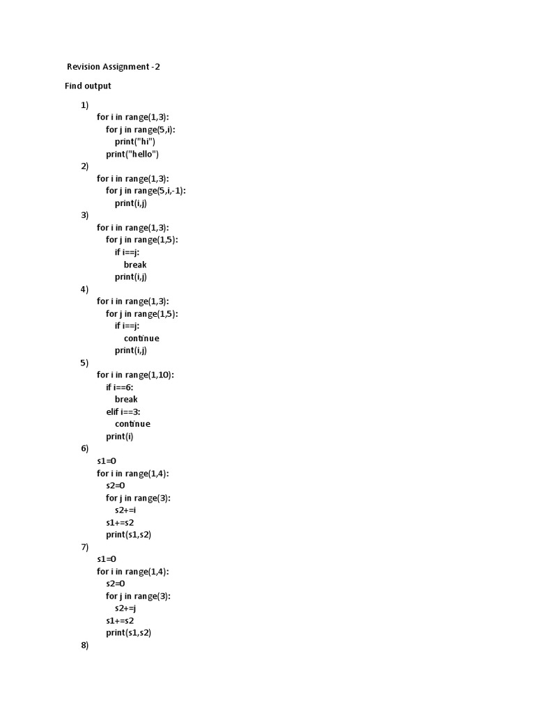 REVISION WORKSHEET- FOR LOOP | PDF