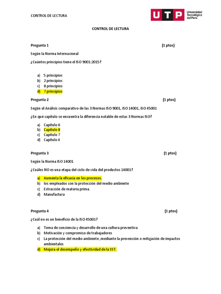 Control de Lectura | PDF | Calidad (comercial) | Economias
