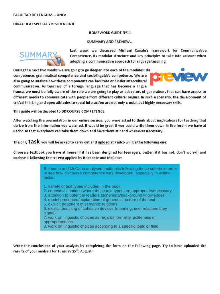 Homework Guide 11 - Discourse Competence | PDF
