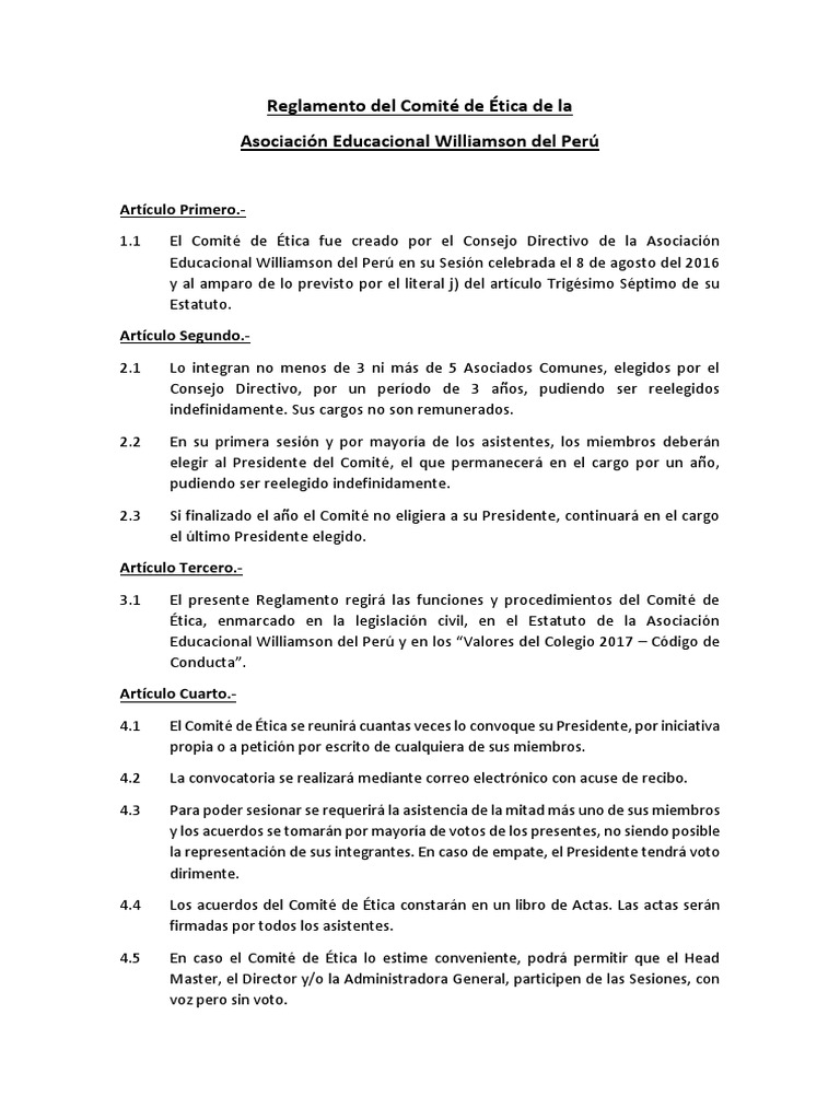 1-12-Reglamento Del Comite de Etica v180124 | PDF | Gobierno | Justicia