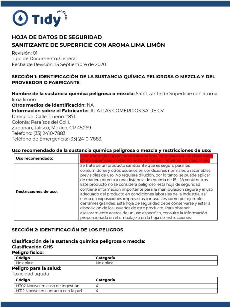 Sanitizante de Superficie Lima Limón | PDF