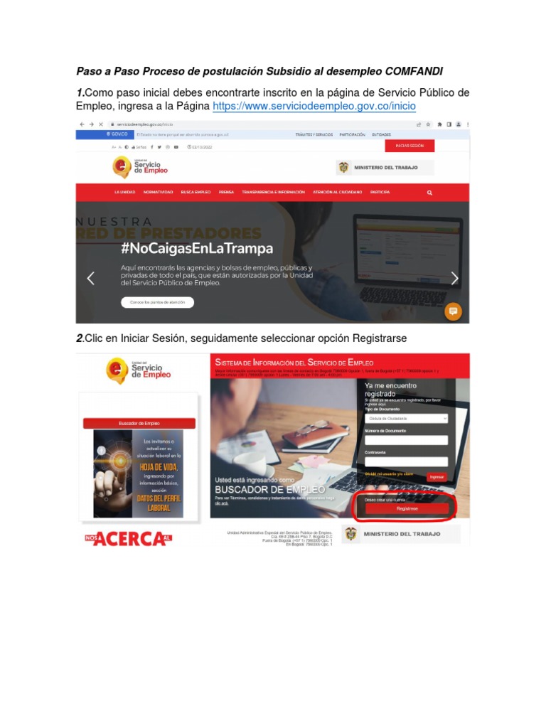 Paso A Paso Actualizado Proceso de Postulación Subsidio Al Desempleo COMFANDI | PDF