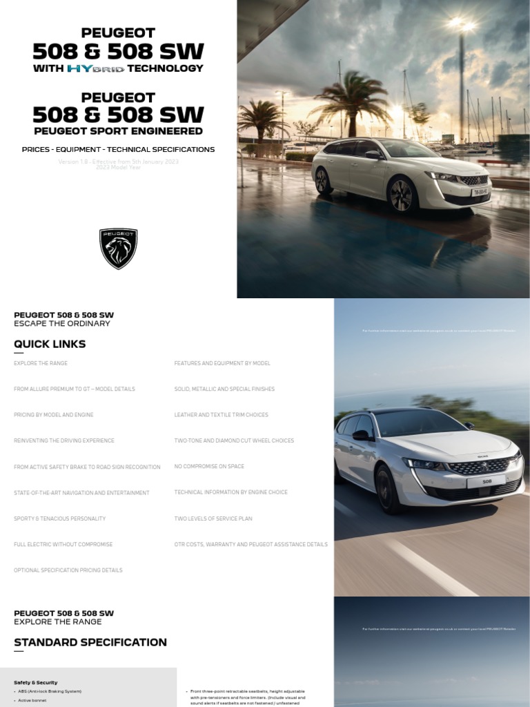 2023 Peugeot 508 R83 Brochure | PDF | Hybrid Electric Vehicle | Seat Belt