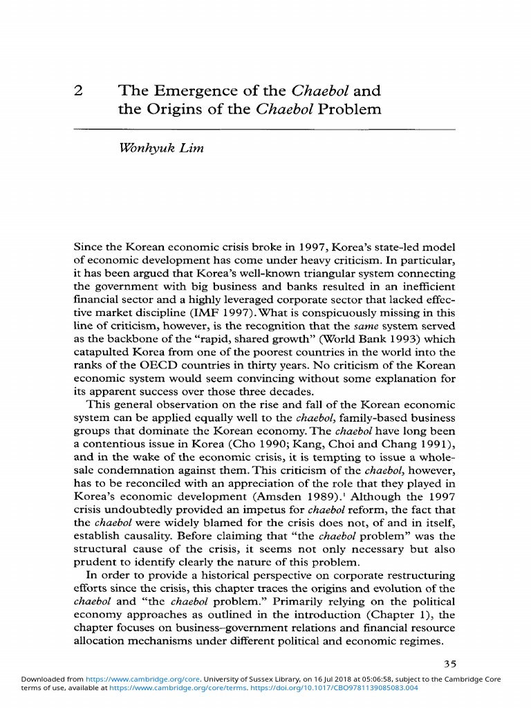 The Emergence of The Chaebol and The Origins of The Chaebol Problem ...
