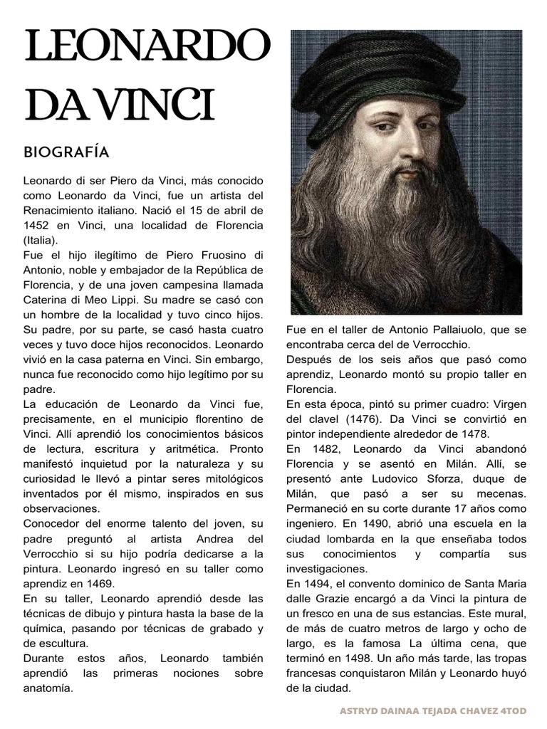 Biografía Leonardo Da Vinci | Descargar gratis PDF | Leonardo Da Vinci