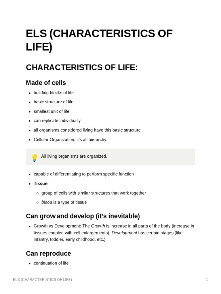Els (Characteristics of Life) | PDF | Organisms | Life