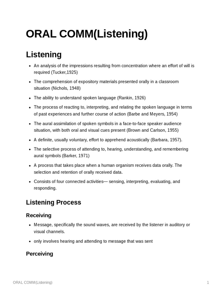 Oral Com (Listening) | PDF | Hearing | Nonverbal Communication