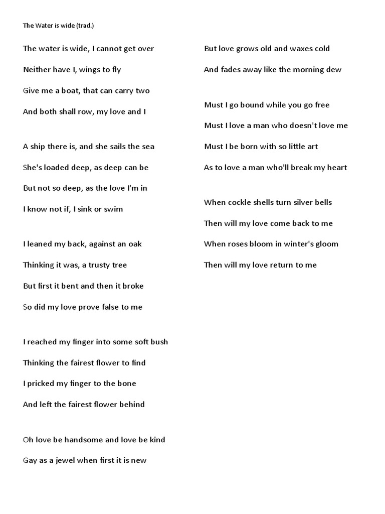 The Water is Wide: Traditional Lyrics | PDF