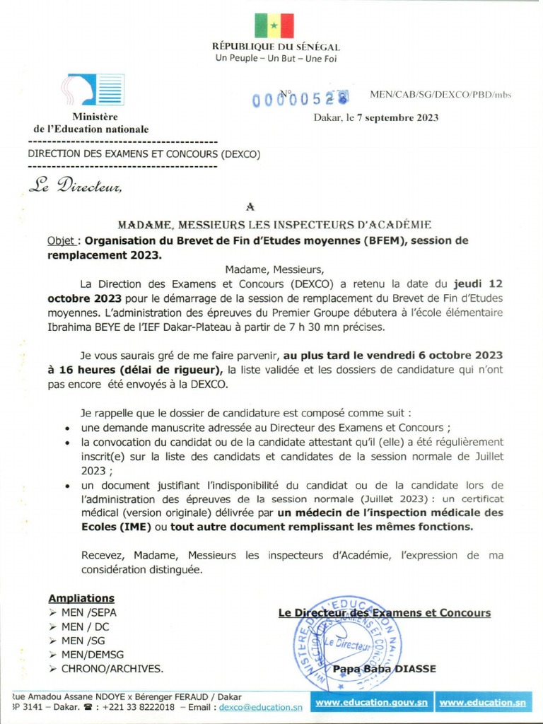 BFEM Session de Remplacement 2023 | PDF