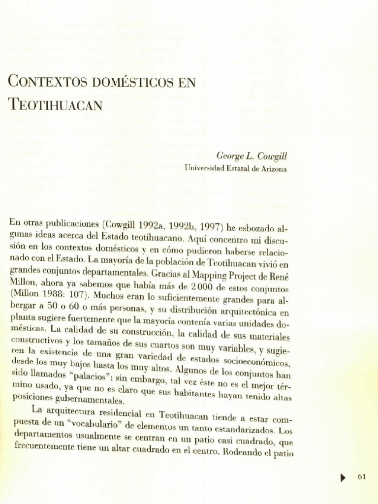 Cowgill - George - Contextos - Domésticos - Teotihuacan | PDF