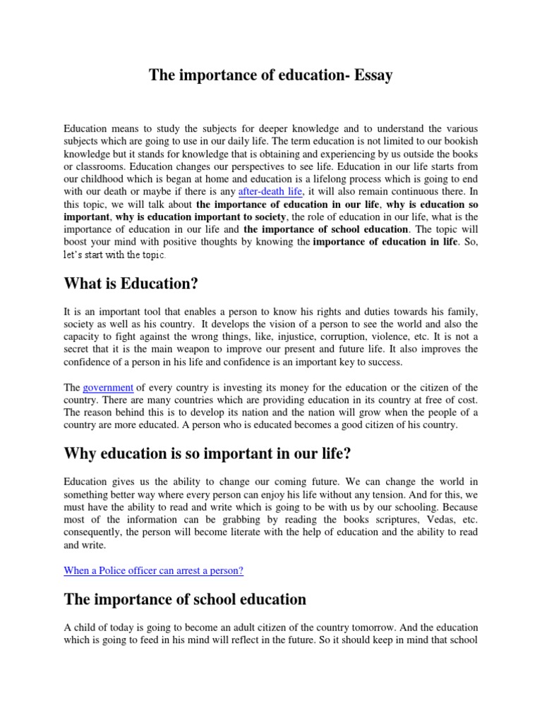 Significance of Education in Life | PDF | Mind | Knowledge
