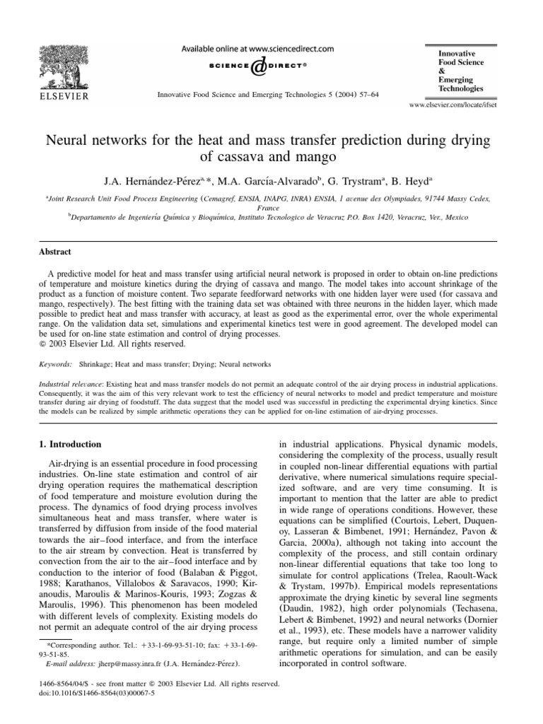 Neural Networks For The Heat and Mass Transfer Prediction During Drying | Download Free PDF ...