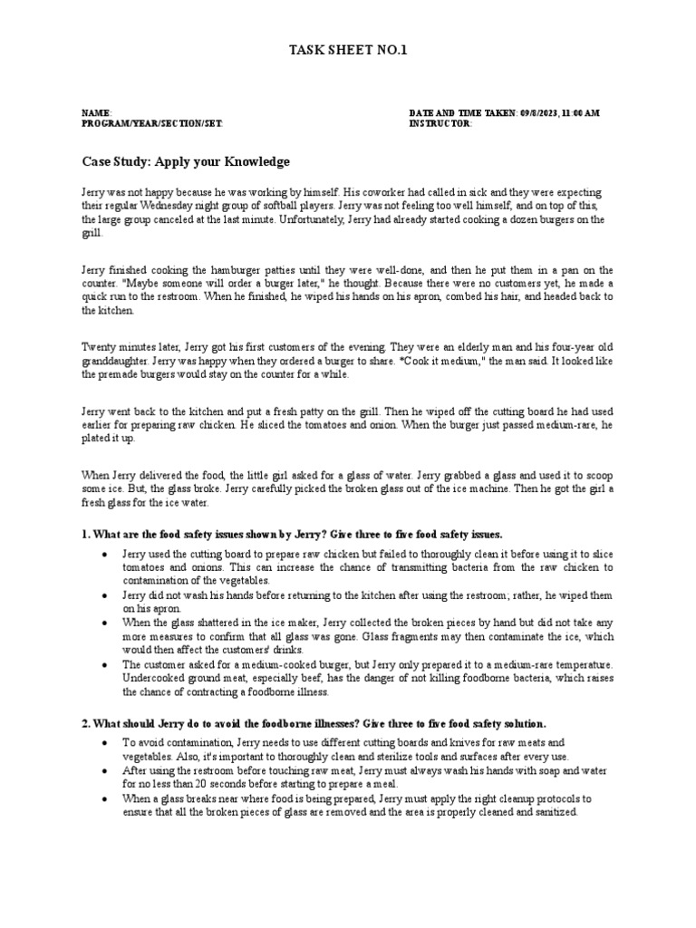 Food Safety Issues in Jerry's Kitchen | PDF | Hamburgers | Food Safety