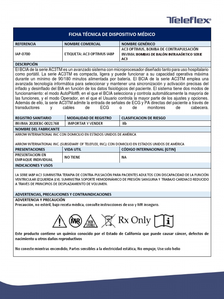 Ficha Tecnica Consola de Contrapulsacion Ac3 (Iap-0700) | PDF | Presión ...