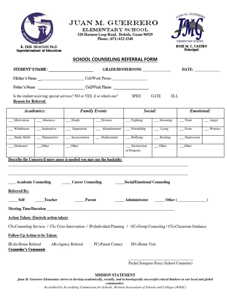 School Counseling Referral Form Sy23-24 | PDF