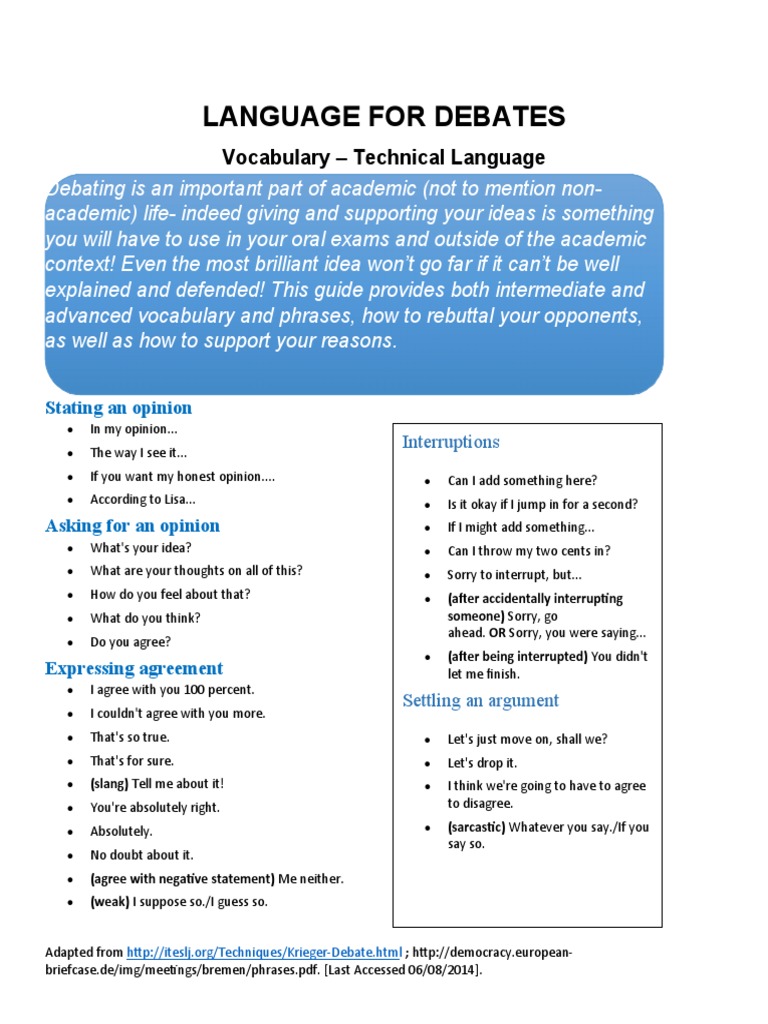 Debate Vocabulary and Techniques | PDF