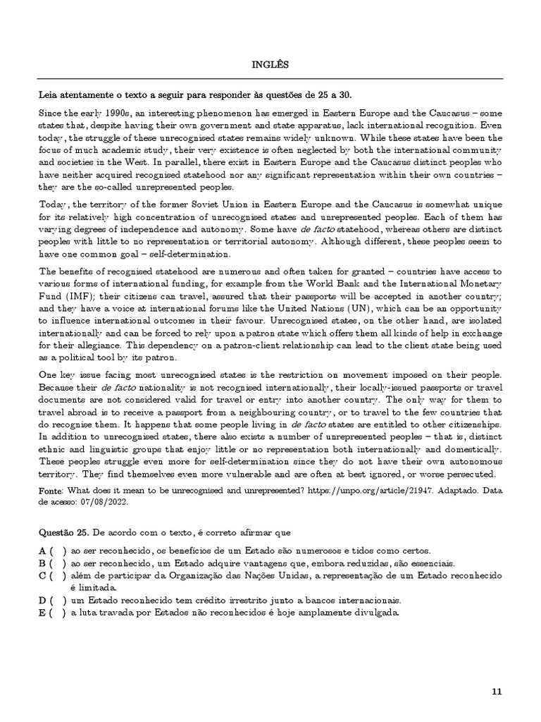 Prova 3 | PDF | Brazil | Sovereign State